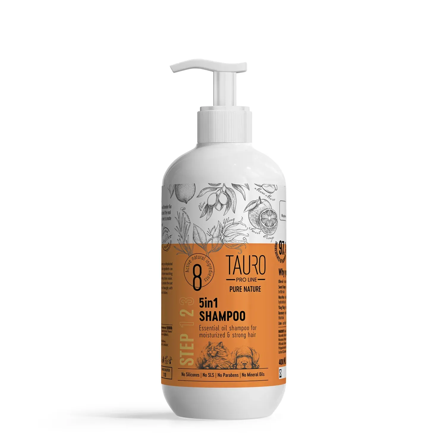 Зволожуючий шампунь для собак та котів Tauro Pro Line Pure Nature 5in1 ...