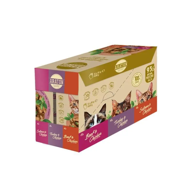 Сет вологого корму для дорослих котів ARATON Cats Set Adult, 12x85 г